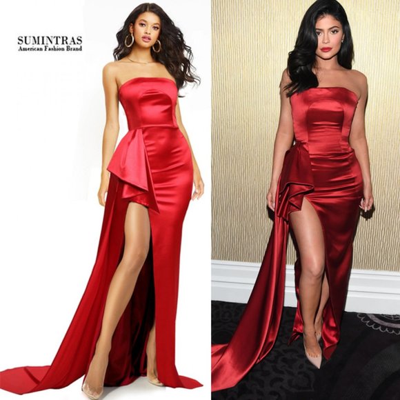 Sumintras | Dresses | Sumintras Kylie High Thigh Slit Satin Dress Kylie ...